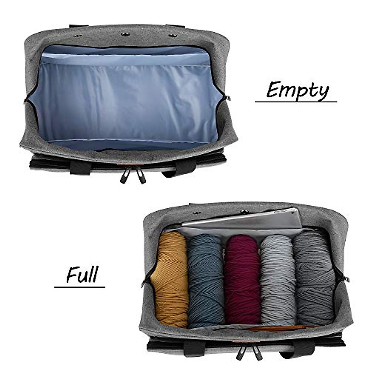 CURMIO Yarn Storage Bag, Knitting Tote Bag for Crochet Hooks, Knitting Project and Accessories, Ideal for Crochet Beginners and Knitting Lovers, Bag Only, Gray