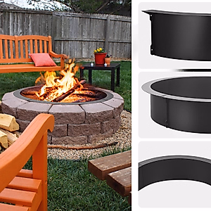 WSSEY Fire Pit Ring Outdoor 45'' Fire Liner 39'' Inner Wooden Burning Campfire Ring Insert Metal Bonfire Rings Above Ground for Patio Garden Grill Camping