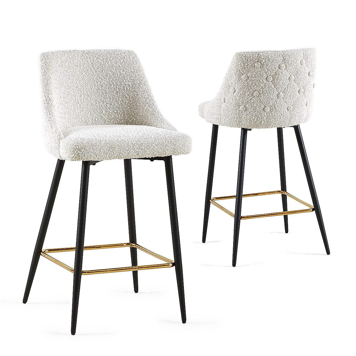 Homedot Counter Height Barstools Set of 2, Upholstered Home Kitchen Dining Chair Boucle Bar Stools with Backrest, Modern Bar Chairs with Footrest for Kitchen Island, Dining Room
