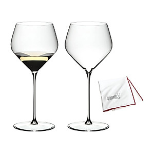 Riedel Veloce Chardonnay Glasses (Set of 2) Bundle with Microfiber Polishing Cloth (2 Items)