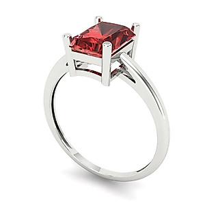 Clara Pucci 1.95ct Emerald Cut Solitaire Natural Scarlet Red Garnet 4-Prong Classic Designer Statement Ring 14k White Gold for Women