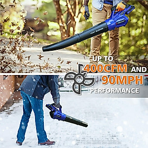 HBTower Leaf Blower Cordless, 400CFM 90MPH Handheld Electric Cordless Leaf Blower with 2x2.0AhBatteries and Charger, for Lawn Care, Yard, Grass, Patio, Blowing Leaves and Snow, ZP-0202