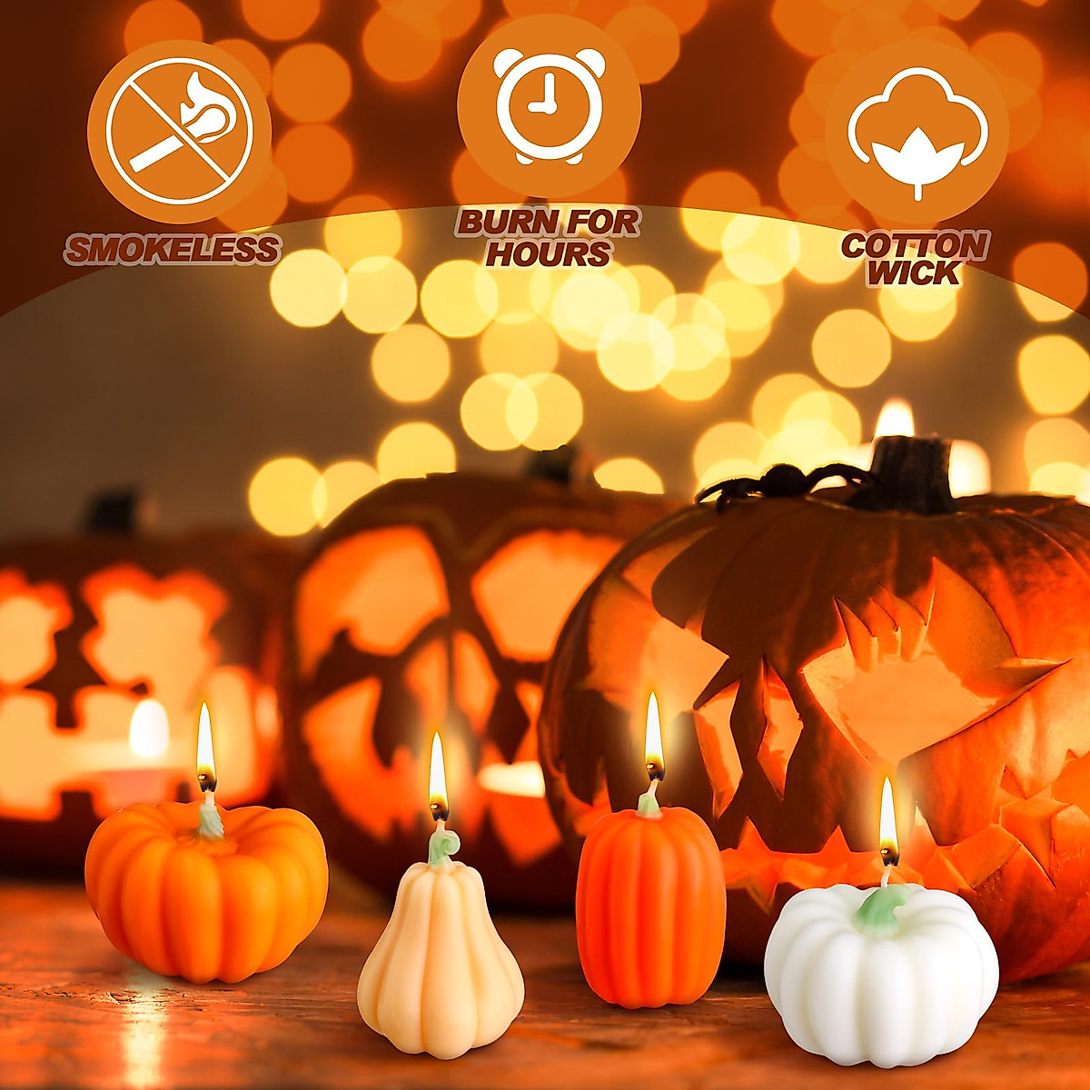 Conelist 8 Pcs Fall Pumpkin Shaped Candles Thanksgiving Scented Candles Pumpkin Tealight Candles Home Decor Handmade Soy Wax White Orange Candles for Home Table Bedroom Bathroom Decorations Party