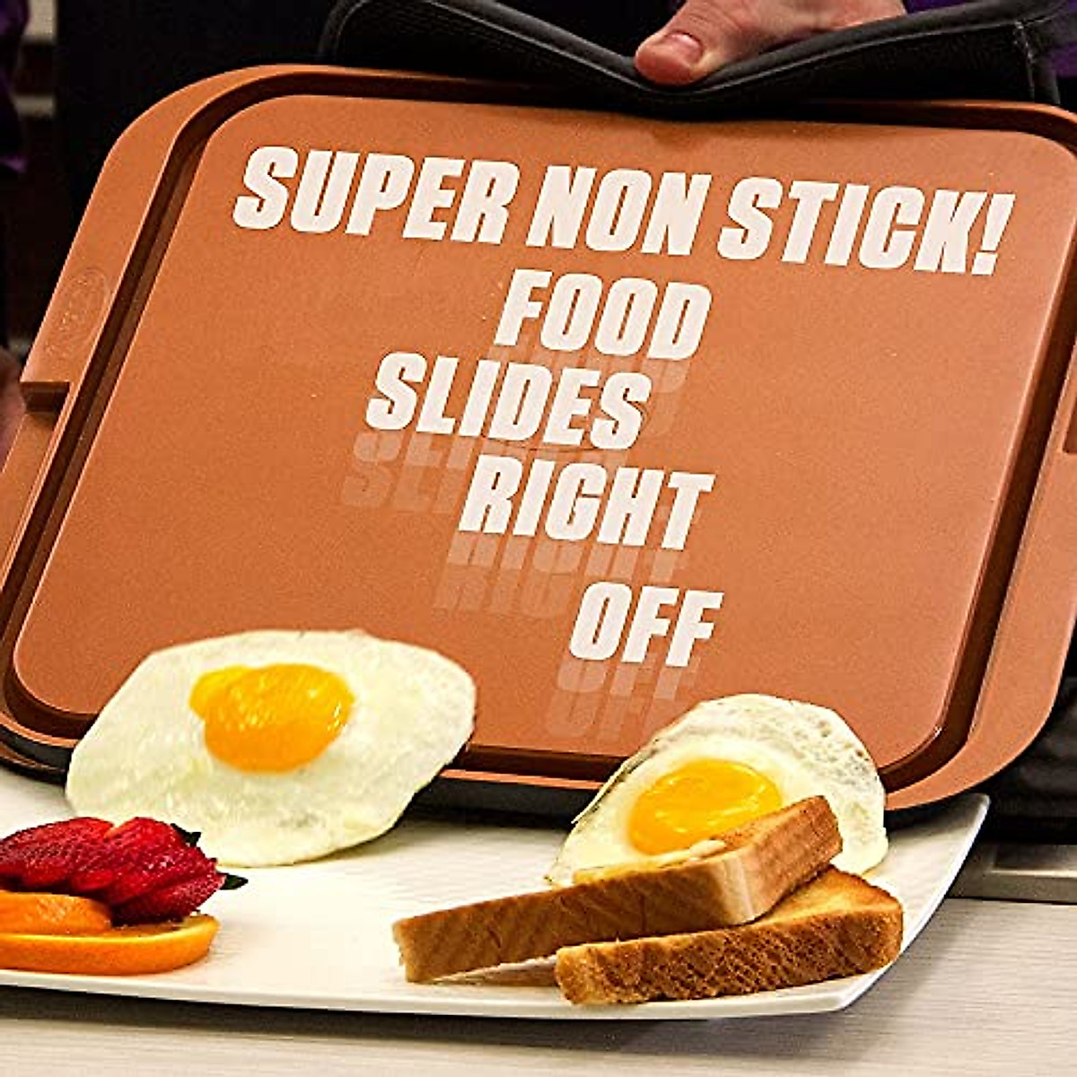 Gotham Steel Nonstick Double Grill Griddle Pan, Brown Reversible with Ti-Cerama Coating, Perfect for BBQs and More As Seen on TV-XL, X-Large