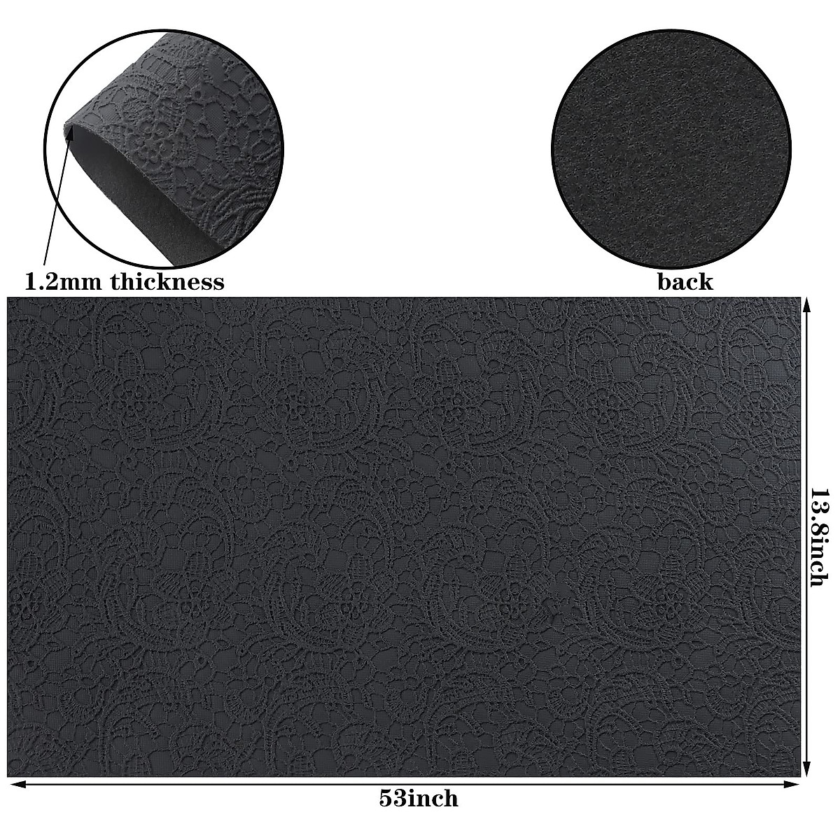 Picheng Embossed Faux Leather Sheets: Flower Textured Leather Rolls 13.8"X53"(35cmX135cm),Faux Leather is Great for Making Crafts,Leather Earrings, Bows,Sewing DIY Projects (Black)