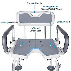 LEACHOI Shower Chair with Detachable Arms and Back 350 lbs, Heavy Duty Shower Seat with Extra 4 Rubber Tips & Shower Grab Bar, Inside Shower Bath Stool for Handicap, Disabled, Seniors & Elderly