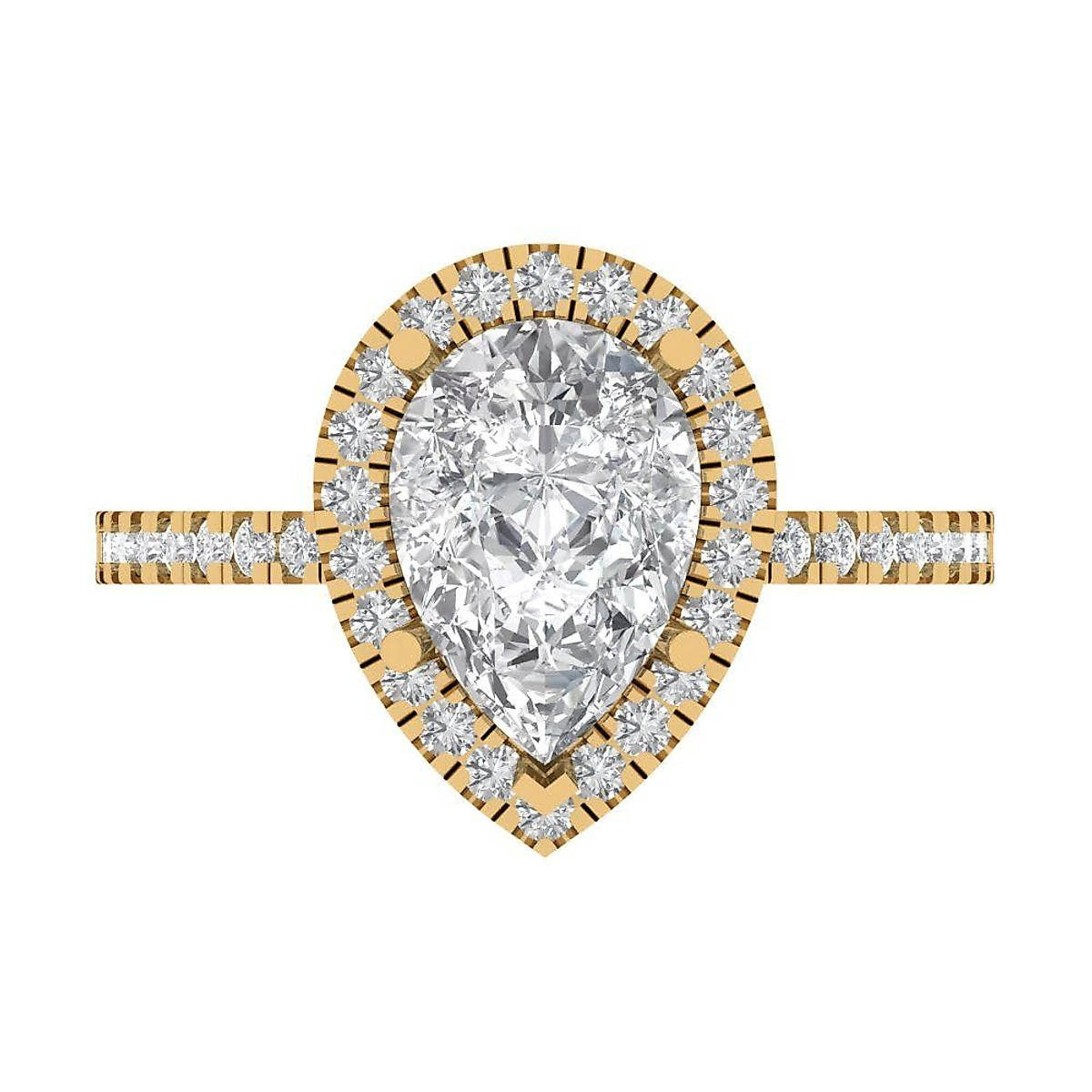 2.38 Ct Pear Cut Clear Simulated Diamond 14K Yellow Gold Halo Solitaire with Accents Engagement Promise Bridal Ring Size 5