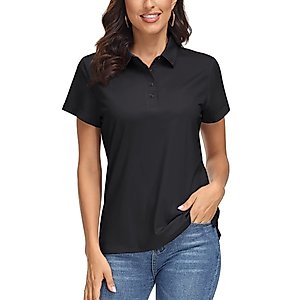 MAGCOMSEN Polo Shirts for Women Quick Dry T Shirts Golf Shirts Pique Short Sleeve Tennis Shirts Athletic Shirt Hiking Shirts Black S