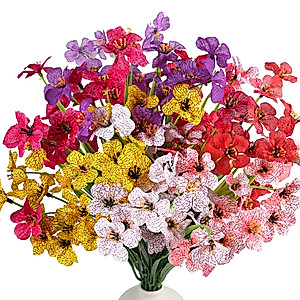 Omldggr 6 Packs Artificial Flowers Faux Violet Flowers Plastic Plant Shrubs Greenery Artificial Violet Flowers for Indoor Outside Garden Patio Porch Window Box Home Wedding Decoration