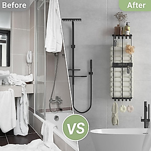 HGFITNIT Towel Racks 1PCS,Towel Racks for Bathroom,35 inch Towel Rack Wall Mounted with Metal Shelf and 10 Hooks Can Holds 6 Large Towels,for Modern Small Space Bathroom Towel Storage (Black)