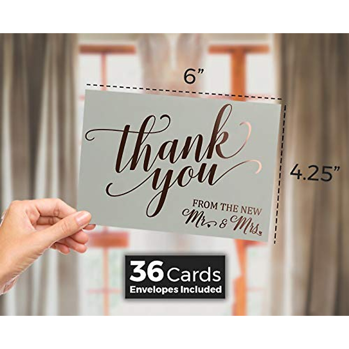 Wedding Thank You Cards - Rose Gold Foil Stamped Letterpress - 36 Cards Plus Envelopes - From the New Mr & Mrs Design