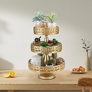 Double-Sided Gold 3 Tiered Decorative Tray, Serving Tray, Cake Stand, Farmhouse Decor, Party Decorations for Celebration, Holiday, Gift