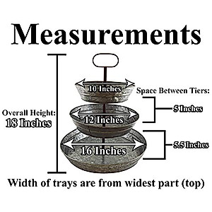 3 Tier Galvanized Steel Serving Tray with Handle, Rustic Vintage Farmhouse Style Party Platters for Cupcakes, Fruit, and Other Desserts or Foods - SciencePurchase