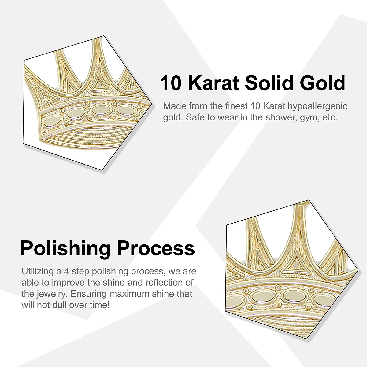 Charm America - Gold Crown Charm - 10 Karat Solid Yellow Gold (Large)