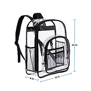 ELEKFINE Clear Backpack, Heavy Duty PVC Clear Bag Stadium Approved - Clear Book Bag for School, Work, Travel, Security, Festival, College (12 Inch)