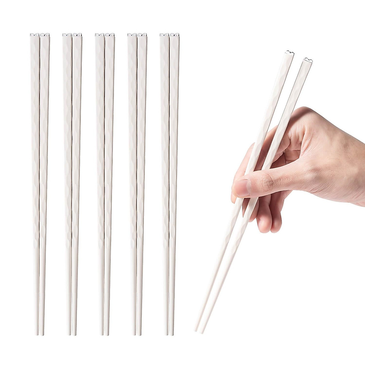 HuaLan 5 Pairs Fiberglass Chopsticks, Reusable Chopsticks Dishwasher Safe, Lightweight Chop Sticks,Japanese Chinese Chopsticks Sets,Non-Slip, 9 1/2 inches,Ivory White