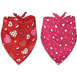 Pohshido 2 Pack Valentine's Dog Bandana, Holiday Cat Bandana Scarfs for Small Medium Large Dogs Cats Pet Puppies (Candy Hearts-Small)