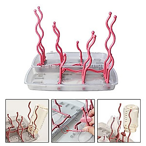 Hemoton Cup Drain Rack Baby Bottle Holder Wine Glass Rack with Drain Tray Cup Storage Rack Teacup Holder for Home Kitchen Red