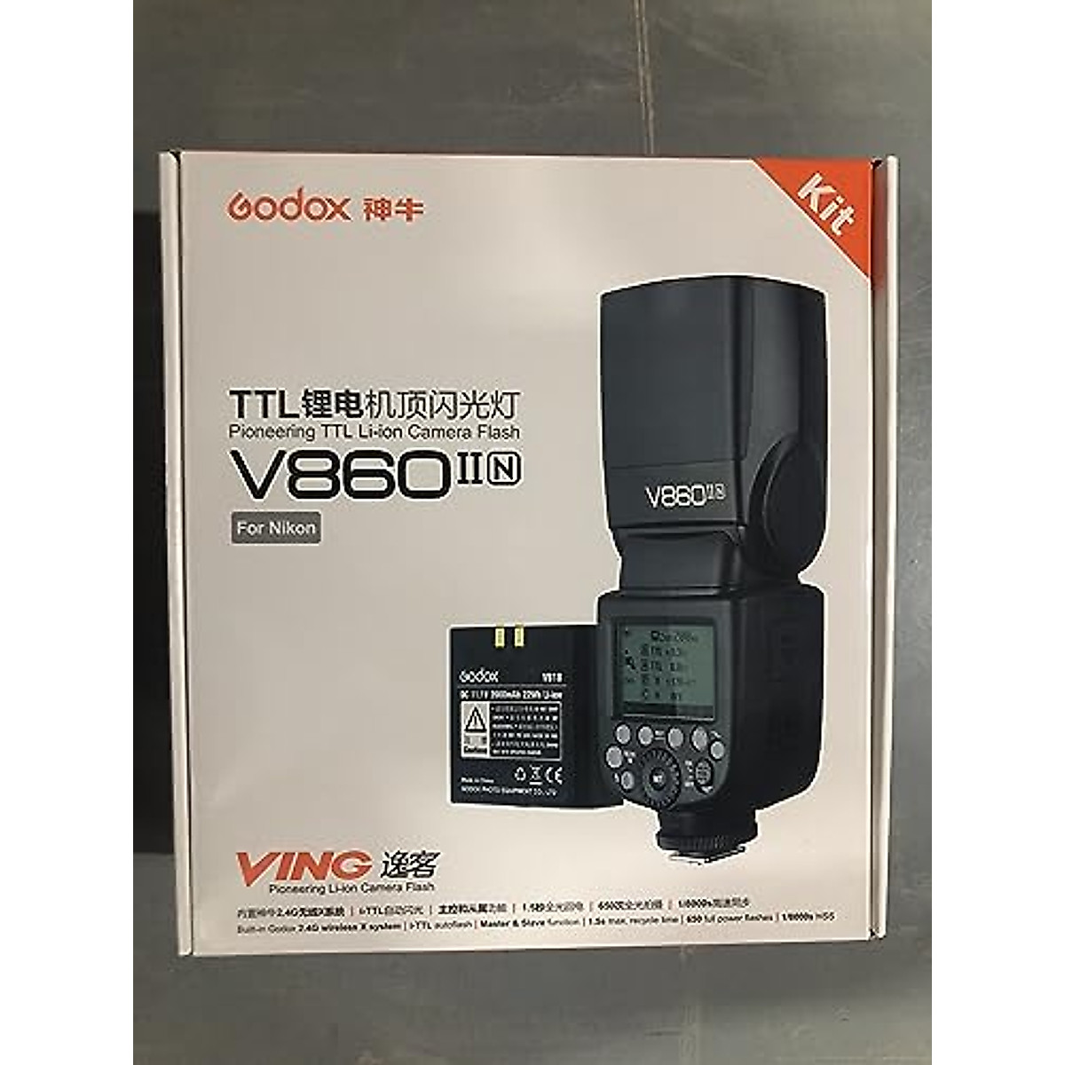 Godox V860II-N V860II Flash for Nikon, 2.4G TTL GN60 1/8000S HSS Nikon Speedlite, Rechargable Li-ion Battery, 650 Full Power Flashes, External Flash Compatible for Nikon Cameras