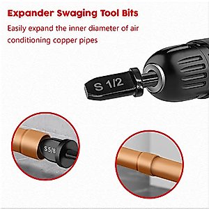 HVAC Tools Drill Bit Set, Air Conditioner Copper Pipe Expander Swaging Tool, Copper Tube Flaring Tool Spin Bit Set, 6 Pcs Bit Kit Includes 1/4'', 3/8'', 1/2'', 5/8'', 3/4'', 7/8'' Bits