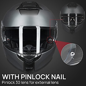 ILM Adult Motorcycle Modular Full Face Helmet Flip up Dual Visor DOT Approved Model 159(Gray,X-Large)