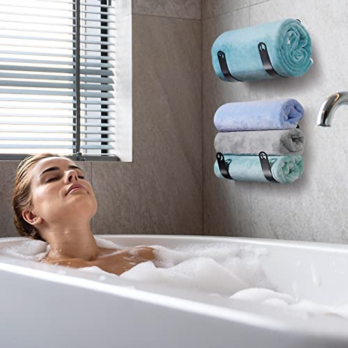 NiHome Musical Notes Shape Metal Towel Holders 2-Pack Towel Rack Traceless Wall Mount Towel Hanger Hooks Rack Holder Heavy-Duty Organizer for Home Bathroom Accessories Bedroom Hanging Yoga Mat (Black)