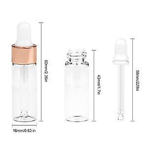 USRommaner 35 Pack,5ml Clear Sample Essential Oil Dropper,Empty Glass Dropper Vials With Rose-Gold Cap,Glass Pipette Liquid Travel Perfume Liquid Holder Container-Pipette,Funnel,included