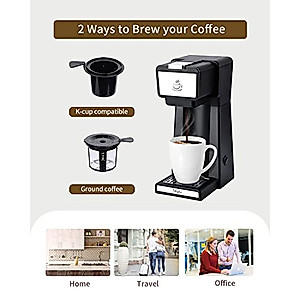 Teglu Upgraded 2 in 1 Single Serve Coffee Maker for K Cup Pods & Ground Coffee, Mini K Cup Coffee Machine 6-14 oz, Single Cup Coffee Brewer with One-Press Fast Brewing, Reusable Filter, Black