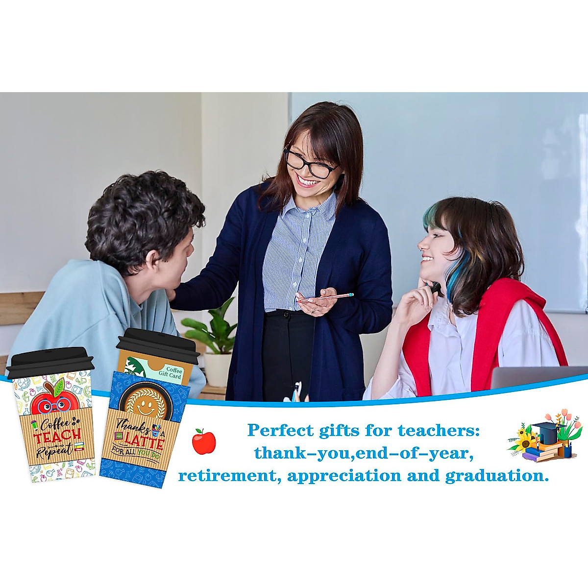 WhatSign Teacher Appreciation Gift Cards Holder Thank You Teacher Coffee Gift Card Holders Best Teacher Gifts Cards End of Year Gifts for Teacher Retirement Teacher Appreciation Week Coffee Gift Cards
