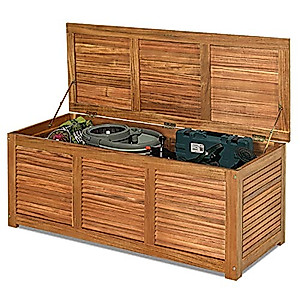 FANTASK 47 Gallon Wooden Deck Box, Outdoor Acacia Wood Garden Backyard Organization, Storage Bench for Patio Furniture Gardening Tools Toys Cushions