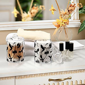 Gredecor 2 Pack Qtip Holder Clear Black Dragons Apothecary Jars with Lids Acrylic Bathroom Jars Vanity Countertop Canister Storage Organizer for Cotton Ball,Swabs,Pads,Floss