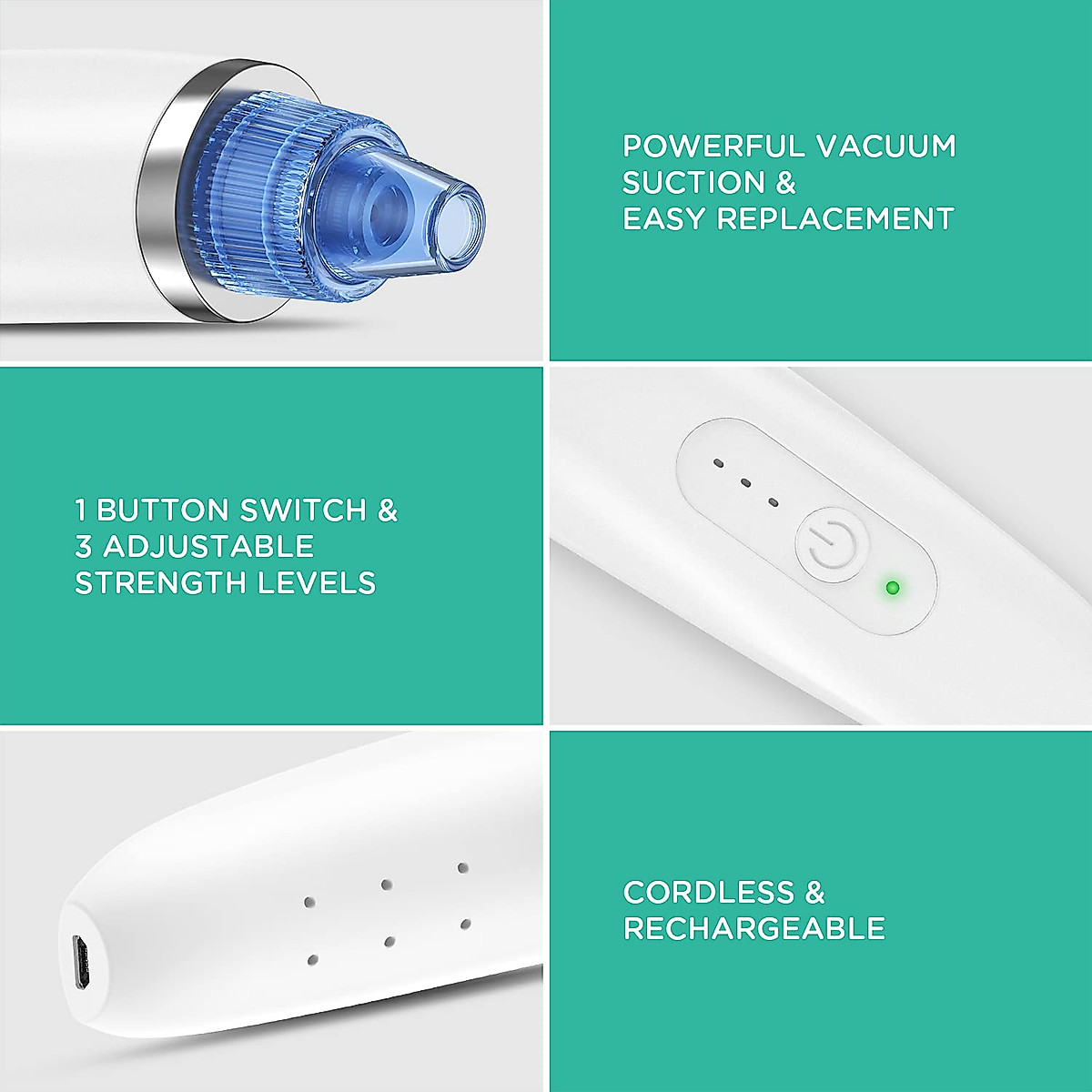 VOYOR Blackhead Remover Pore Vacuum - Electric Face Vacuum Pore Cleaner Acne White Heads Removal with 6 Suction Heads (BR410)