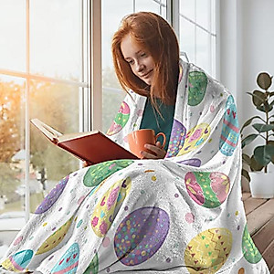 Soft Luxury Easter Blanket Colorful Eggs Flower Warm Throw Blanket for Couch,Lightweight Plush Fuzzy Cozy Easter Blanket Throw,Seasonal Spring Holiday Blankets for Couch Bed Living Room 50"x40"