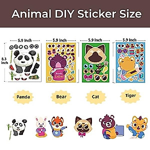 Make A Face Animal Stickers, Safari Theme Party Favors Stickers Birthday Activities Supplies Craft for Kids Toddlers, DIY Zoo Animal Stickers for Water Bottle Laptop Decal (18 Sheets Stickers)