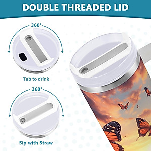Slewiaeky Cute Animal Butterfly 40 oz Tumbler with Handle Straw and Lid Sunshine Stainless Steel Vacuum Insulated Reusable Water Bottle Glasses Travel Mug Thermal Cup for Home Office Car