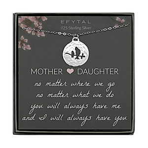 EFYTAL Mom Gifts, 925 Sterling Silver Mommy & Baby Bird Necklace for Mother & Daughter, Necklaces for Women, Best Birthday Gift Ideas, Pendant Mother's Jewelry For Her, Mothers Day
