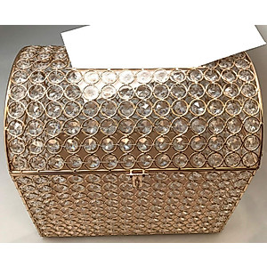 Crystal Money Card Box Wedding Gift Treasure Chest Style - Gold Color with Lock