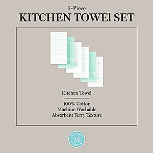 Martha Stewart Modern Waffle Kitchen Towel Set 6-Pack, Aqua Blue, 16"x28"