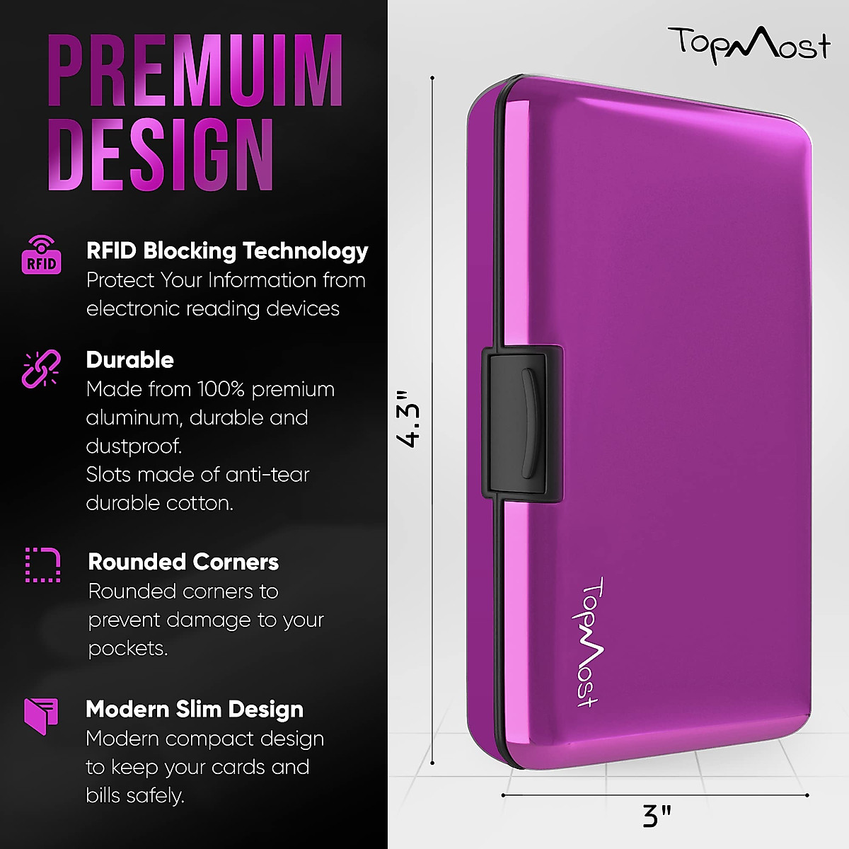 TopMost Aluminum Wallet, Card Case Wallet, Metal RFID Credit Card Holder for Men & Women, 6 Cotton Slots for 12 Cards And Bills, Rfd Protective (Purple)