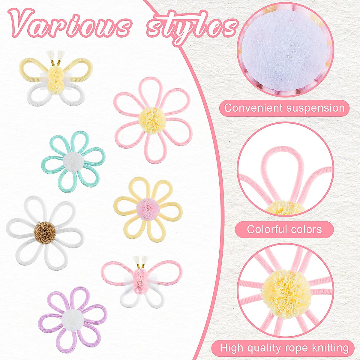 Yuxung 7 Pcs Boho Wall Decor Woven Daisy Flower Hanging Decor Room Nursery Decor Macrame Rainbow Bohemian Room Home Bedroom Cute Wall Flowers for Girls Kids Baby