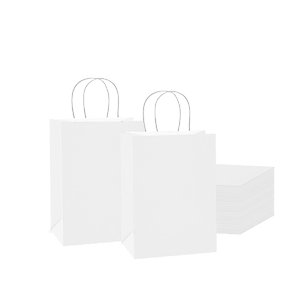 Sam Wrap Paper Bags with Handles 5.75”x3.75”x8 100 Pack Plain White Bags for Gifts, Party, Shopping. Bulk Pack Great for Retail and Merchandise