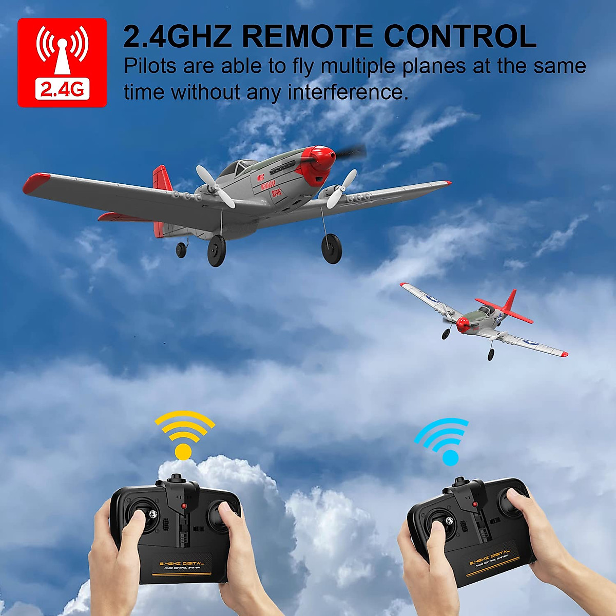 VOLANTEXRC RC Plane Ready to Fly for Beginners, 2.4Ghz 2CH RC Airplane P51 Mustang Toy Gift for Kids & Adults, with Gyro Stabilization System&2 Batteries (762-3)