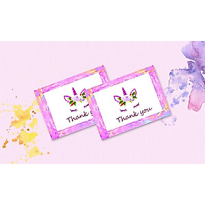 Unicorn Thank You Cards - 4x7 Inches of 50 Purple and Pink Unicorn Design Blank Card Notes with Envelopes - Perfect for Kids and Birthday Parties, Write Happy Gift-Notes for Baby, Graduation, Weddings