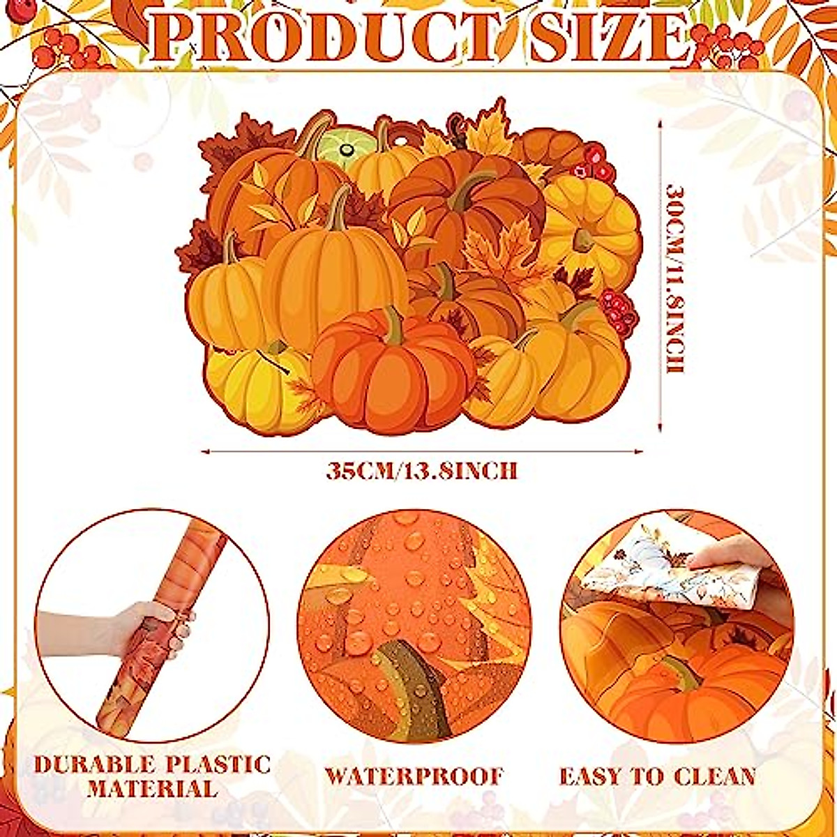 Kajaia Summer Fall Sunflower Placemats Set of 6 Gnome Sunflower Placemats 12 x 14 Inch Plastic Kitchen Placemats Truck Washable Table Mats for Summer Fall Thanksgiving Dining (Pumpkin)