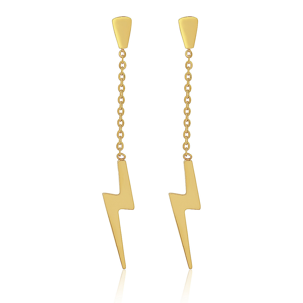 Edforce Stainless Steel Women's Lightning Bolt Dangle Earrings, 60mm/2.4in (Gold)
