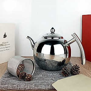 Stainless Steel Tea Kettle with Removable Teapot Infuser Container with Handle for Loose Leaf & Tea Bags, Suitable to Boiling Water & Tea on Induction Stove, Gas Stove Top (Color : OneColor, Size :