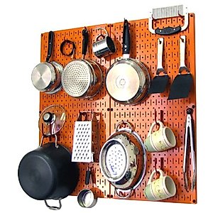 Wall Control Kitchen Pegboard Organizer Pots and Pans Pegboard Pack Storage and Organization Kit with Orange Pegboard and Red Accessories