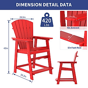 VSMKSJ Tall Adirondack Chair, HDPE Adirondack Chair with Footrest,Outdoor Patio Bar Stools for Lawn, Balcony, Backyard, Poolside (Red, 2pcs)