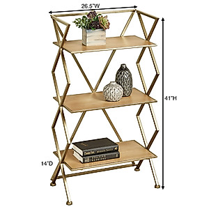 Touch of Class Modern Style Jamie Three Tier Gold Floor Shelf 41 Inches High