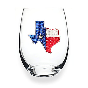 THE QUEENS' JEWELS Texas State Jeweled Stemless Wine Glass, 21 oz. - Unique Gift for Women, Birthday, Cute, Fun, Not Painted, Decorated, Bling, Bedazzled, Rhinestone